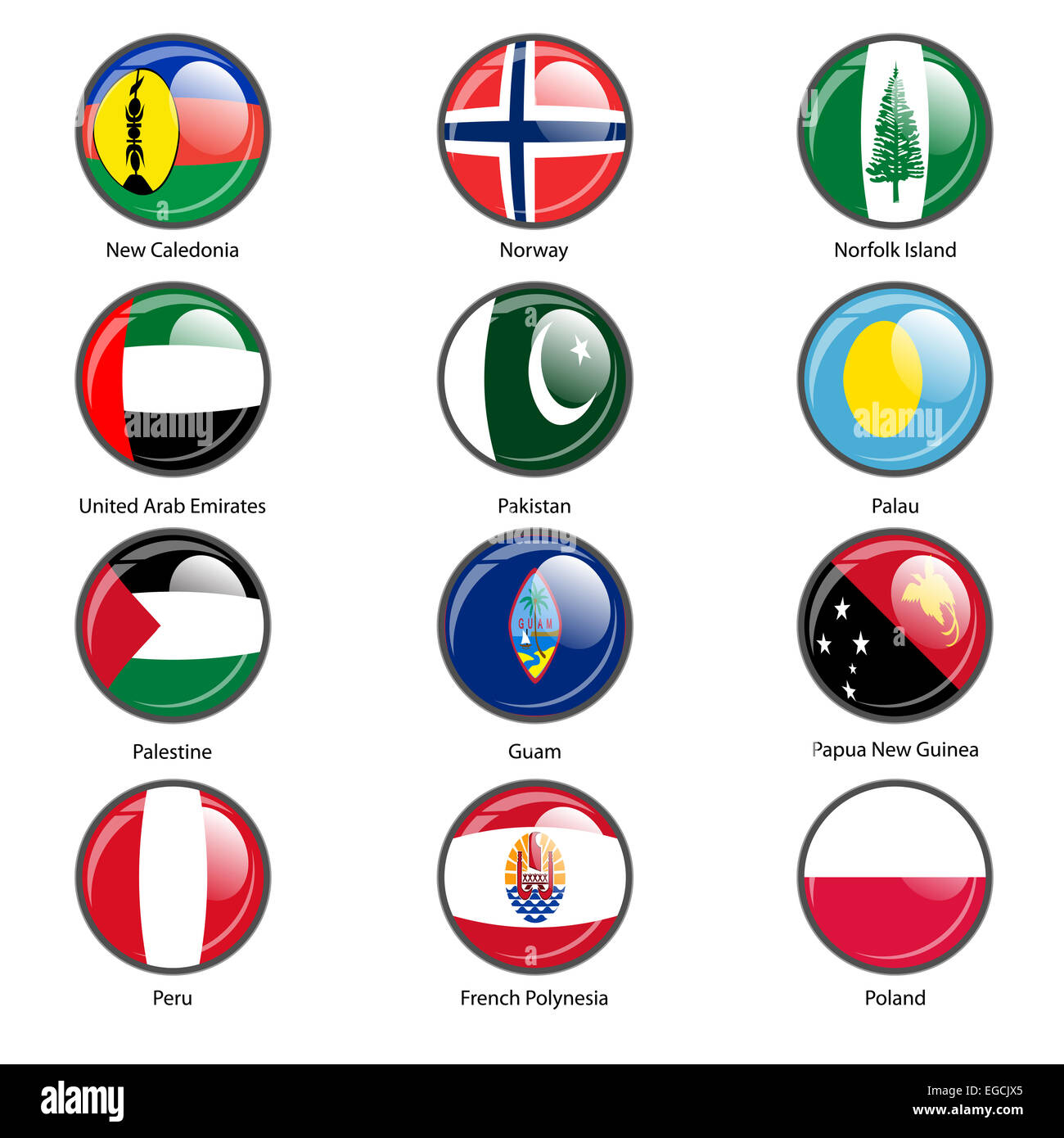 Set circle icon Flags of world sovereign states. Vector illustr Stock ...