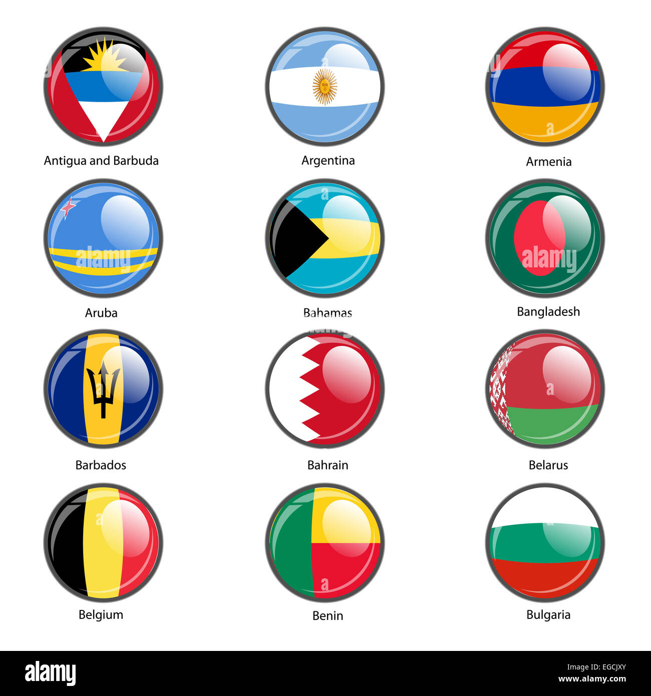Set circle icon Flags of world sovereign states. Vector illustr Stock ...