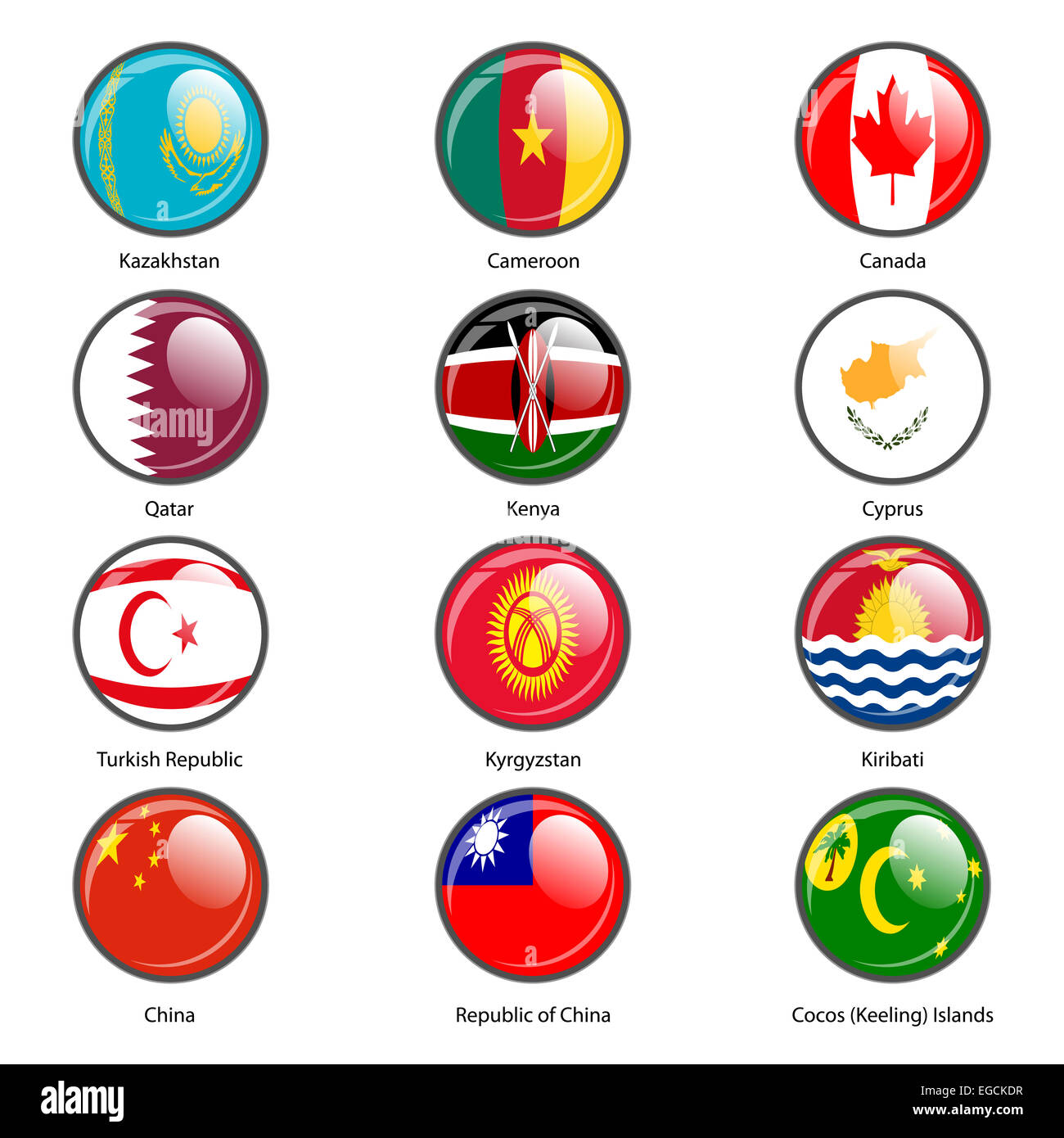 Set circle icon Flags of world sovereign states. Vector illustr Stock ...