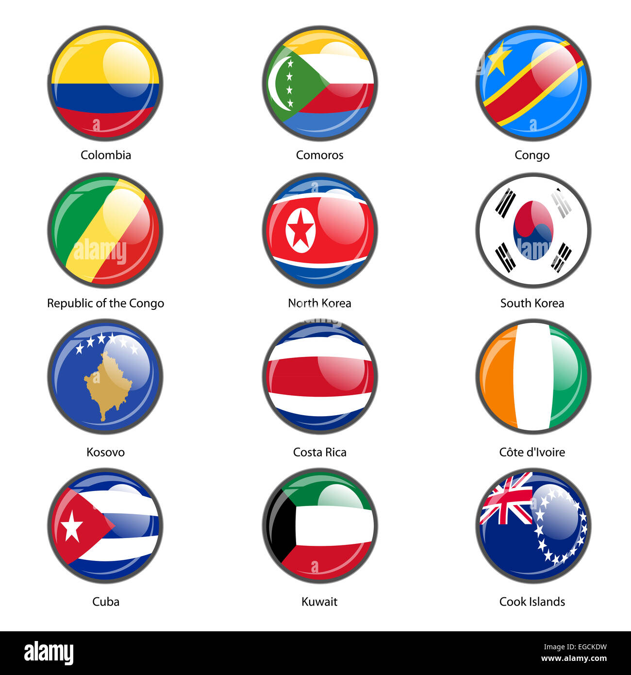 Set circle icon Flags of world sovereign states. Vector illustr Stock ...