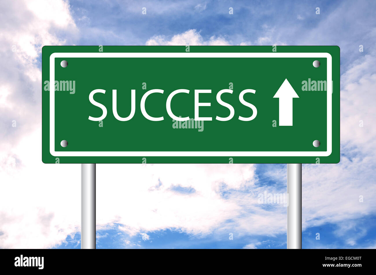 Illustration depicting a green road sign with a success concept and ...