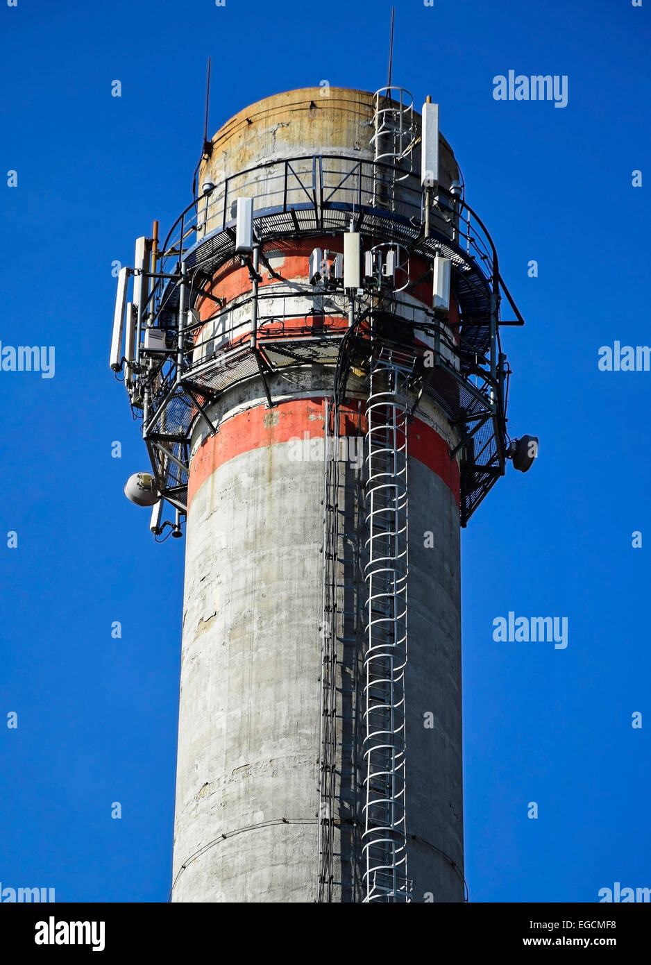 Top of the smoke stack of the power station with antennas Stock Photo ...