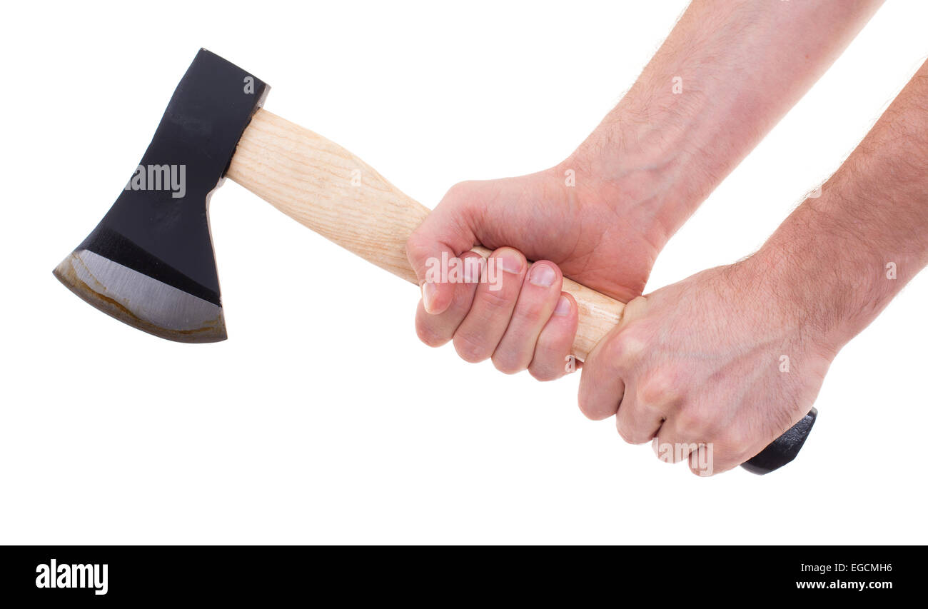 Hand holding a modern axe, isolated on white Stock Photo - Alamy