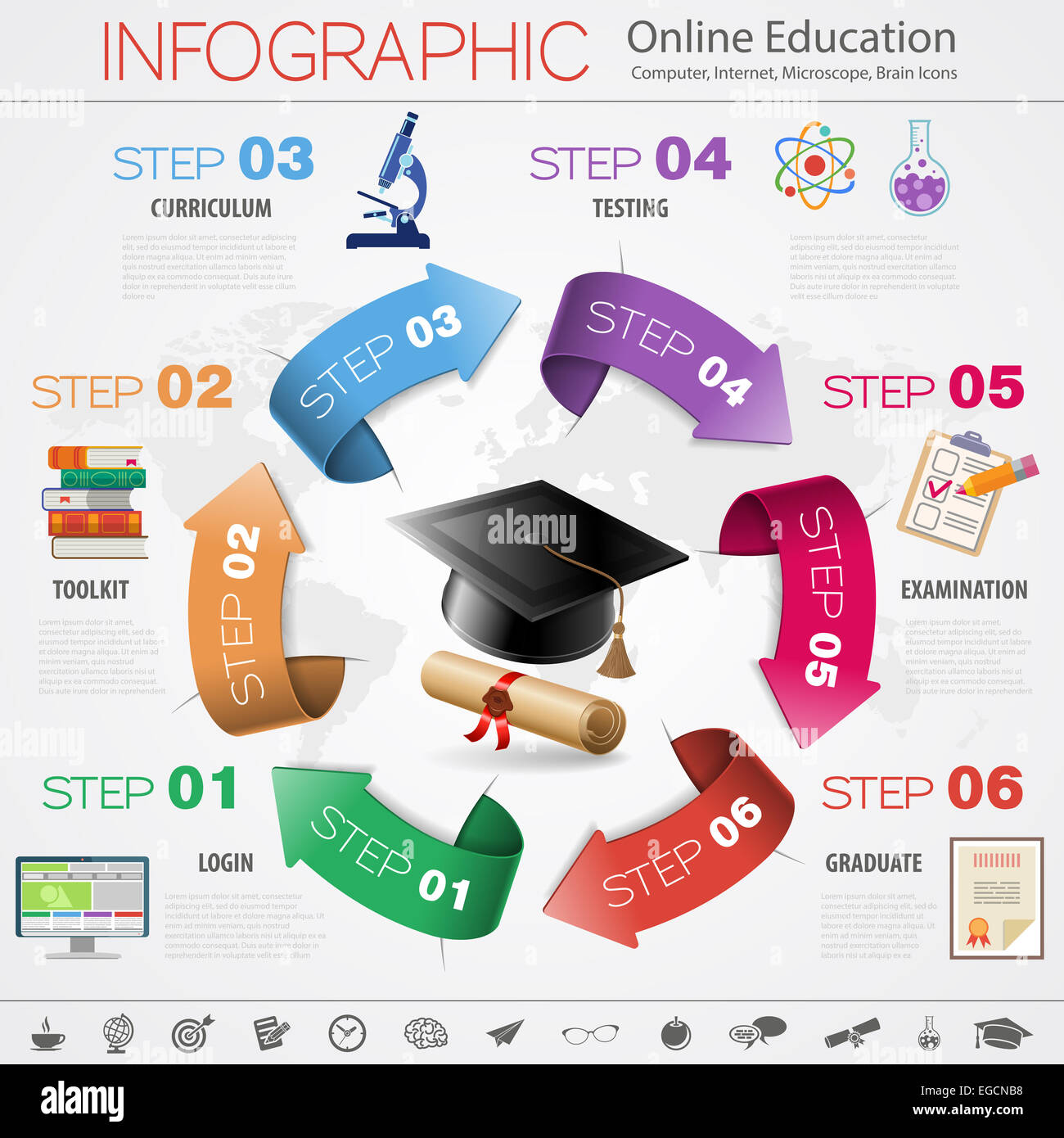 Infographics for Online Education, e-learning with flat and realistic ...