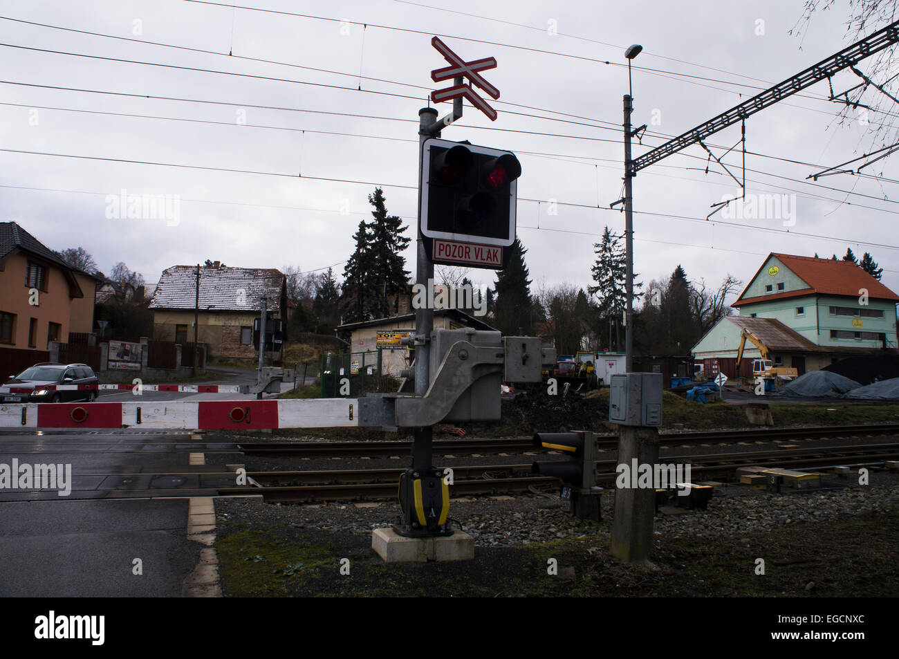 railway, level crossing, red light, boom barrier, gate Stock Photo - Alamy