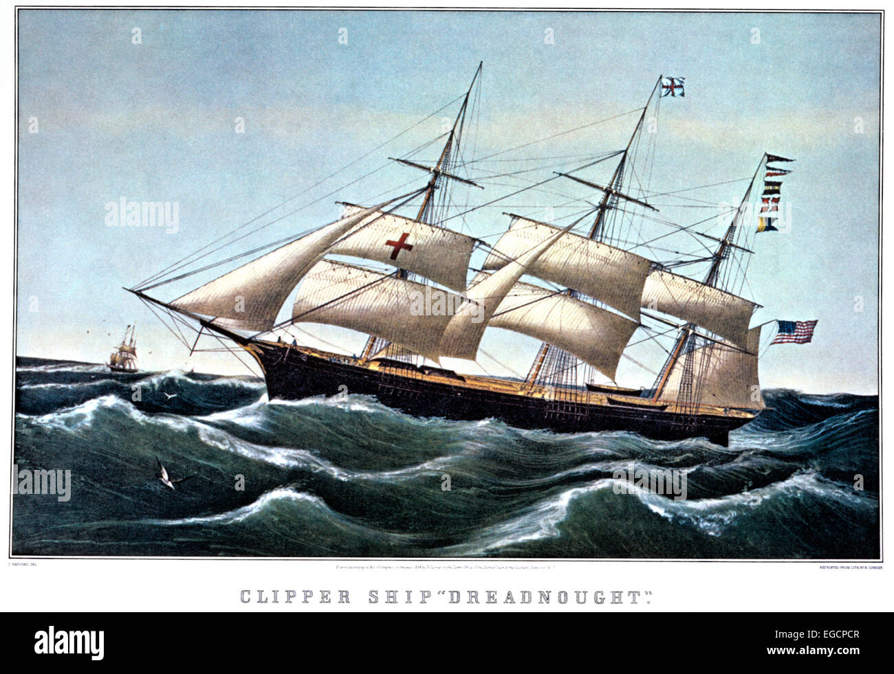 CURRIER AND IVES LITHOGRAPH CLIPPER SHIP DREADNOUGHT OFF SANDY HOOK ...