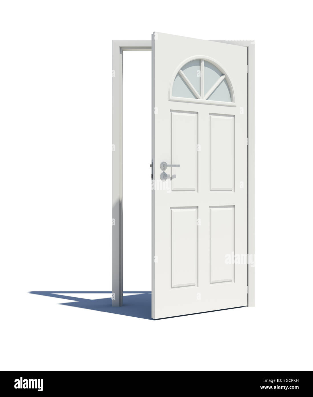 Opened white door with shadow Stock Photo - Alamy