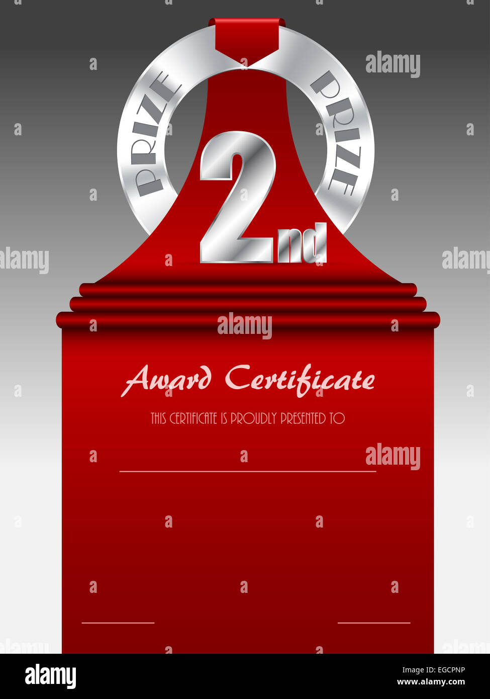 Second place silver prize award certificate with red ribbon Stock Photo ...