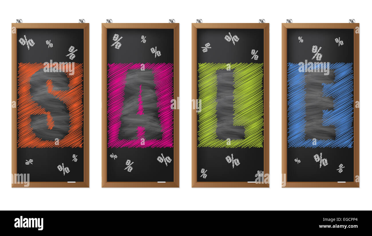 Chalckboard sale labels with chalk drawn text and discount Stock Photo ...