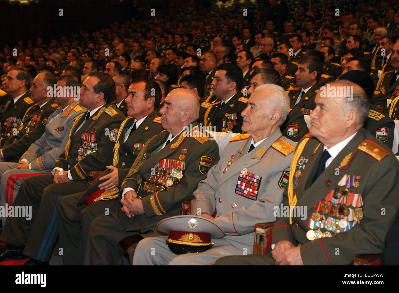Dushanbe, Tajikistan. 22nd Feb, 2015. Tajik military officers attend ...