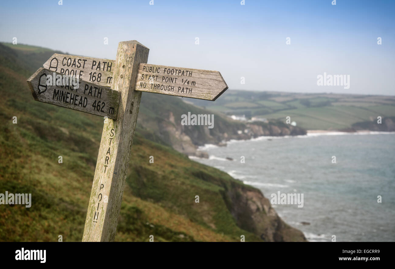 Public footpath signpost at Start Point in Cornwall Stock Photo - Alamy