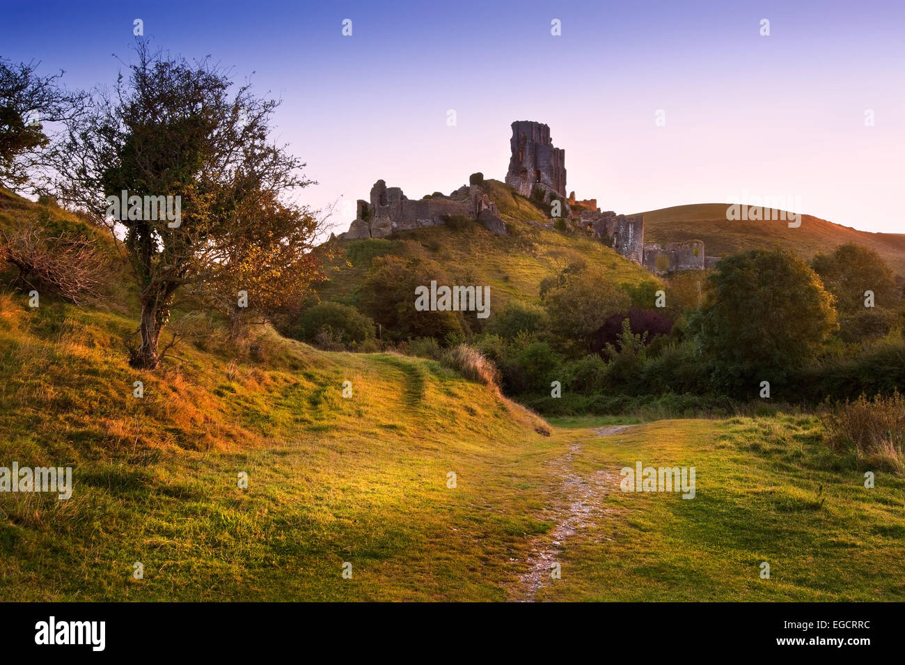 Corfe Castle medieval ruins in Dorset England landscape Stock Photo - Alamy