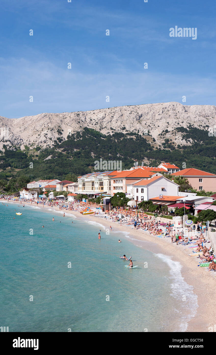 Promenade and beach of Baska, Krk, Kvarner Gulf, Adriatic, Croatia ...