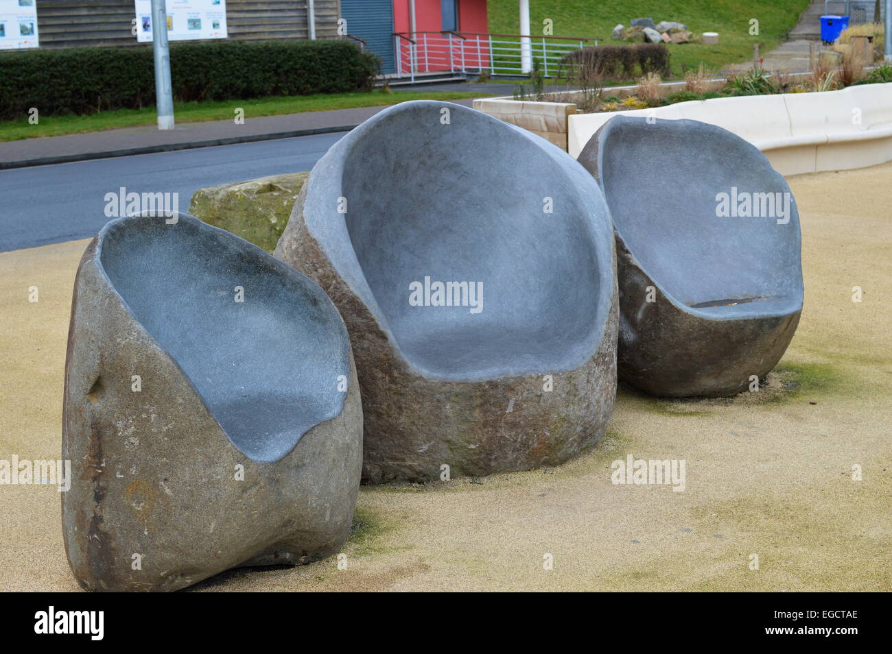 Stone carved seats on Roker seafront, Sunderland Stock Photo - Alamy