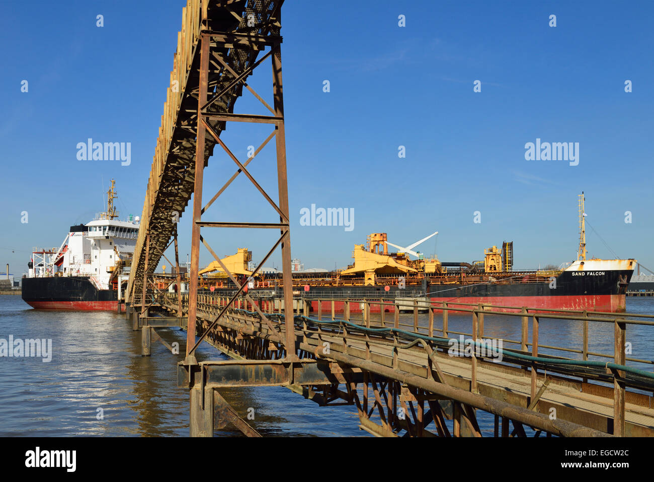 Sand Falcon Cargo ship loading, Thames River, London, United Kingdom ...