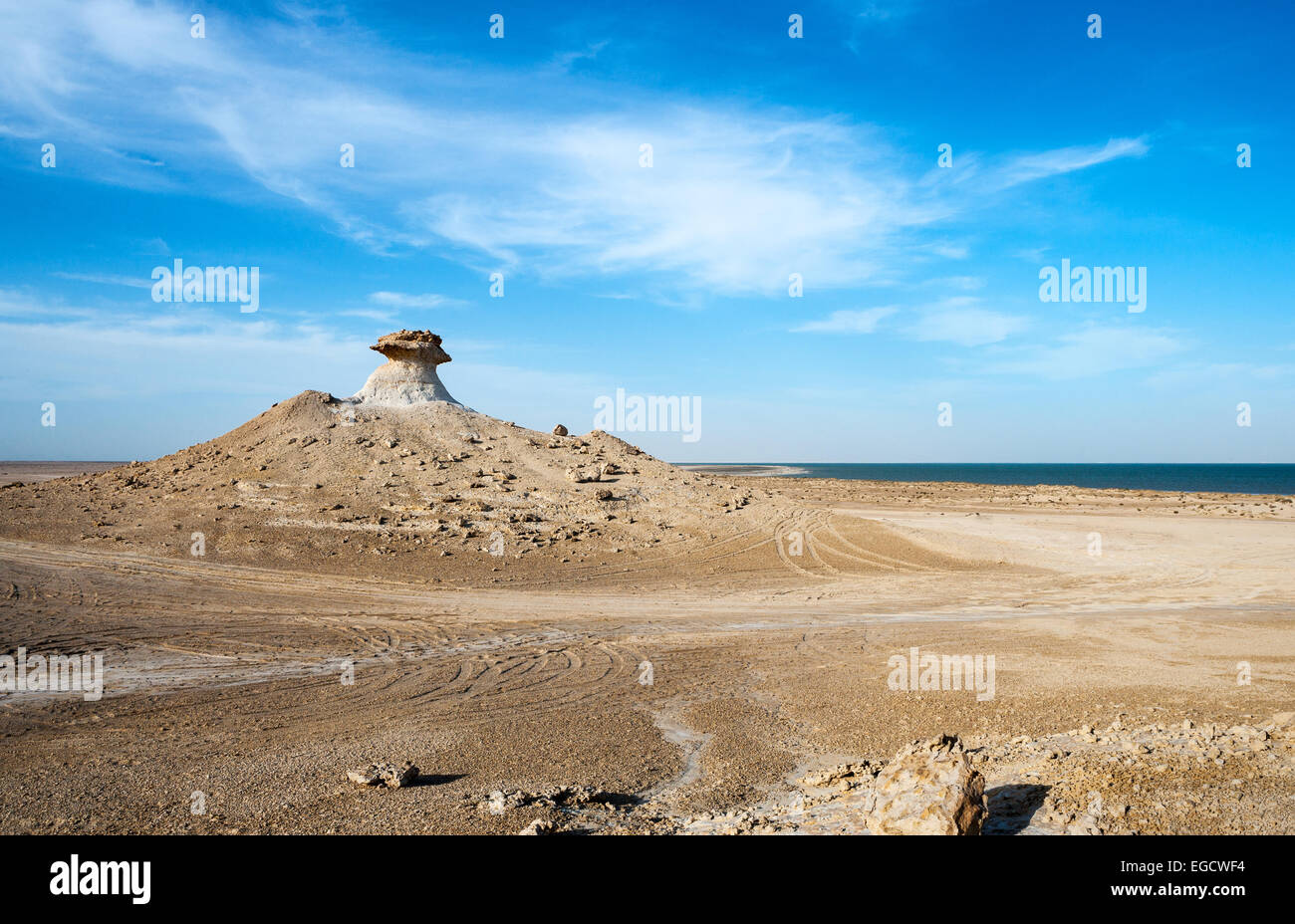 Qatar, Ras Abrouq, the large desertic area with the picturesqe ...