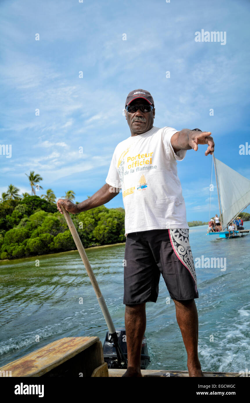 Captain of a pirogue, a small sail boat, in New Caledonia, South ...