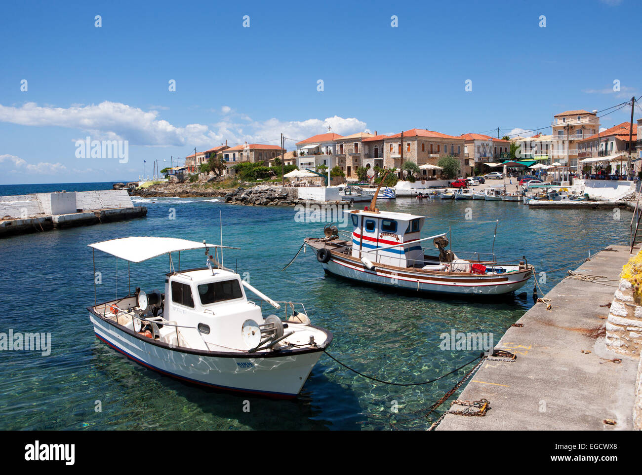 Fishing boats in the harbour, Agios Nikolaos, Mani Peninsula ...