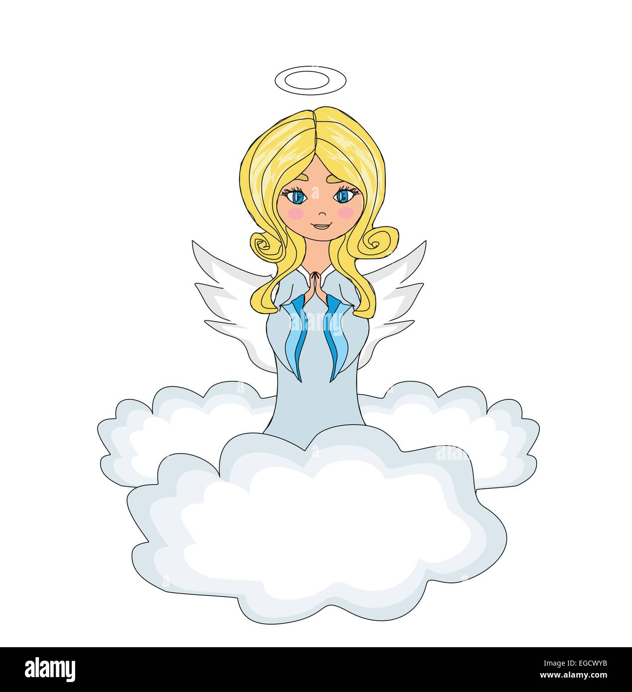 sweet little girl angel Praying while Kneeling on the Clouds Stock ...