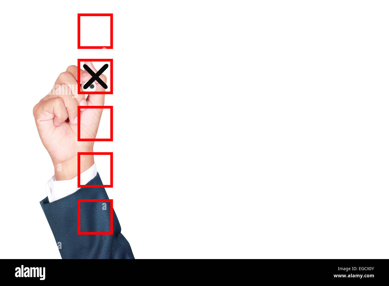 Hand Business man tick check box list on white background Stock Photo ...