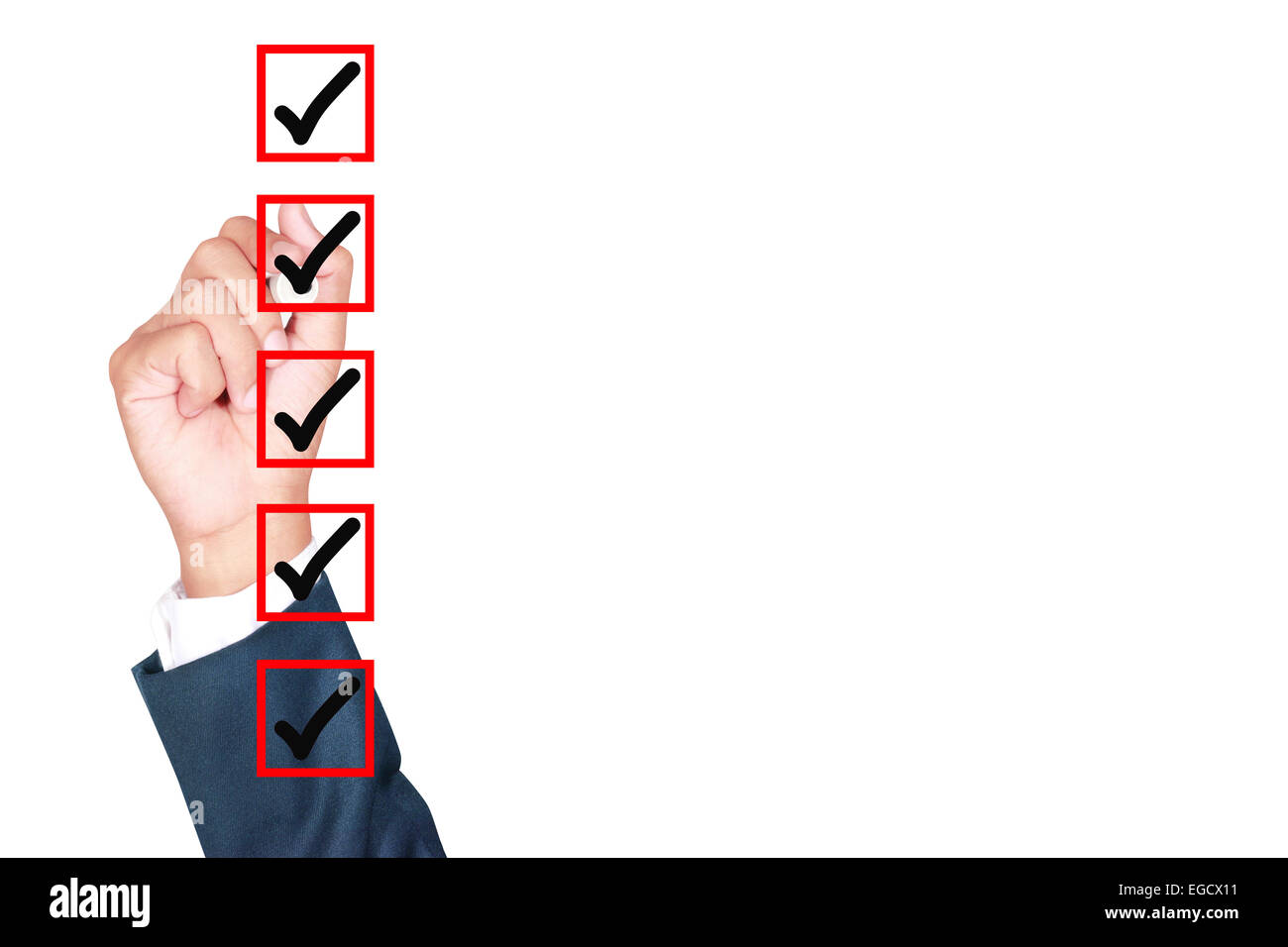 Hand Business man tick check box list on white background Stock Photo ...