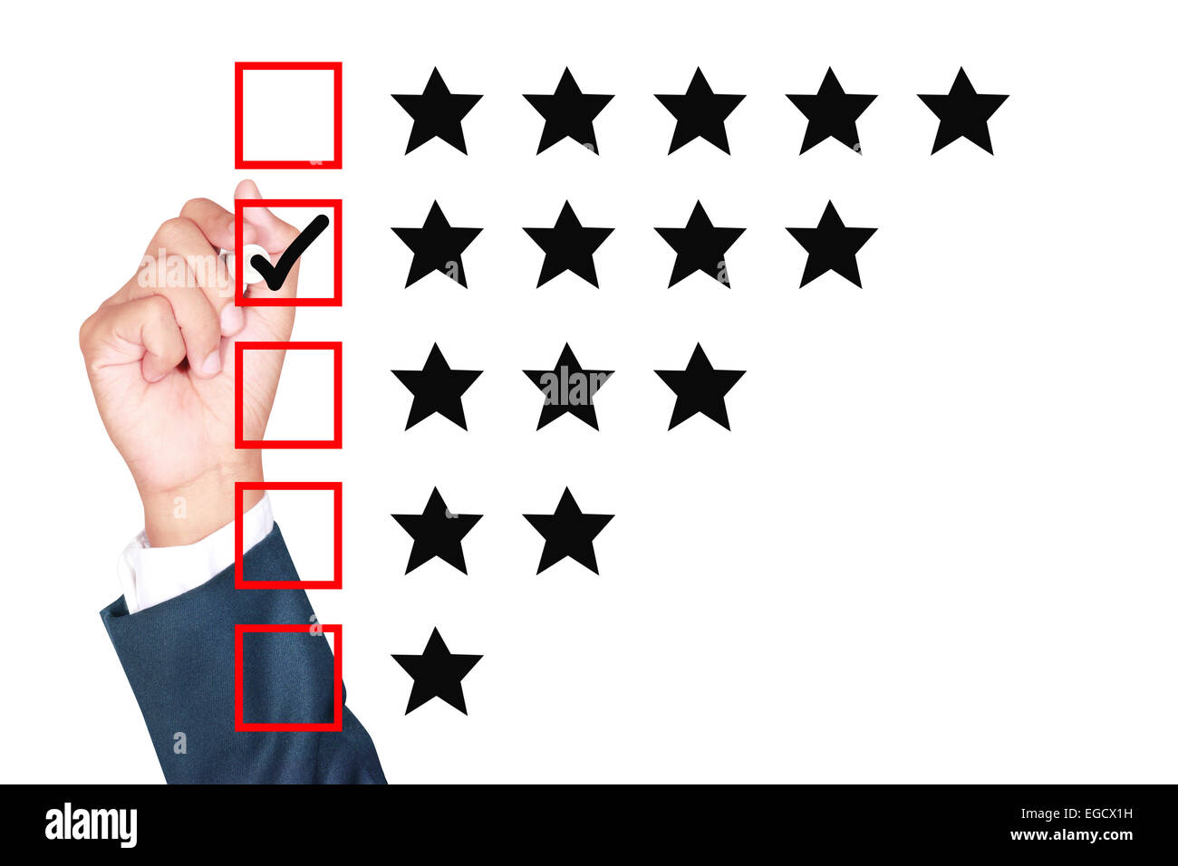 Hand Business man tick check box list on white background Stock Photo ...