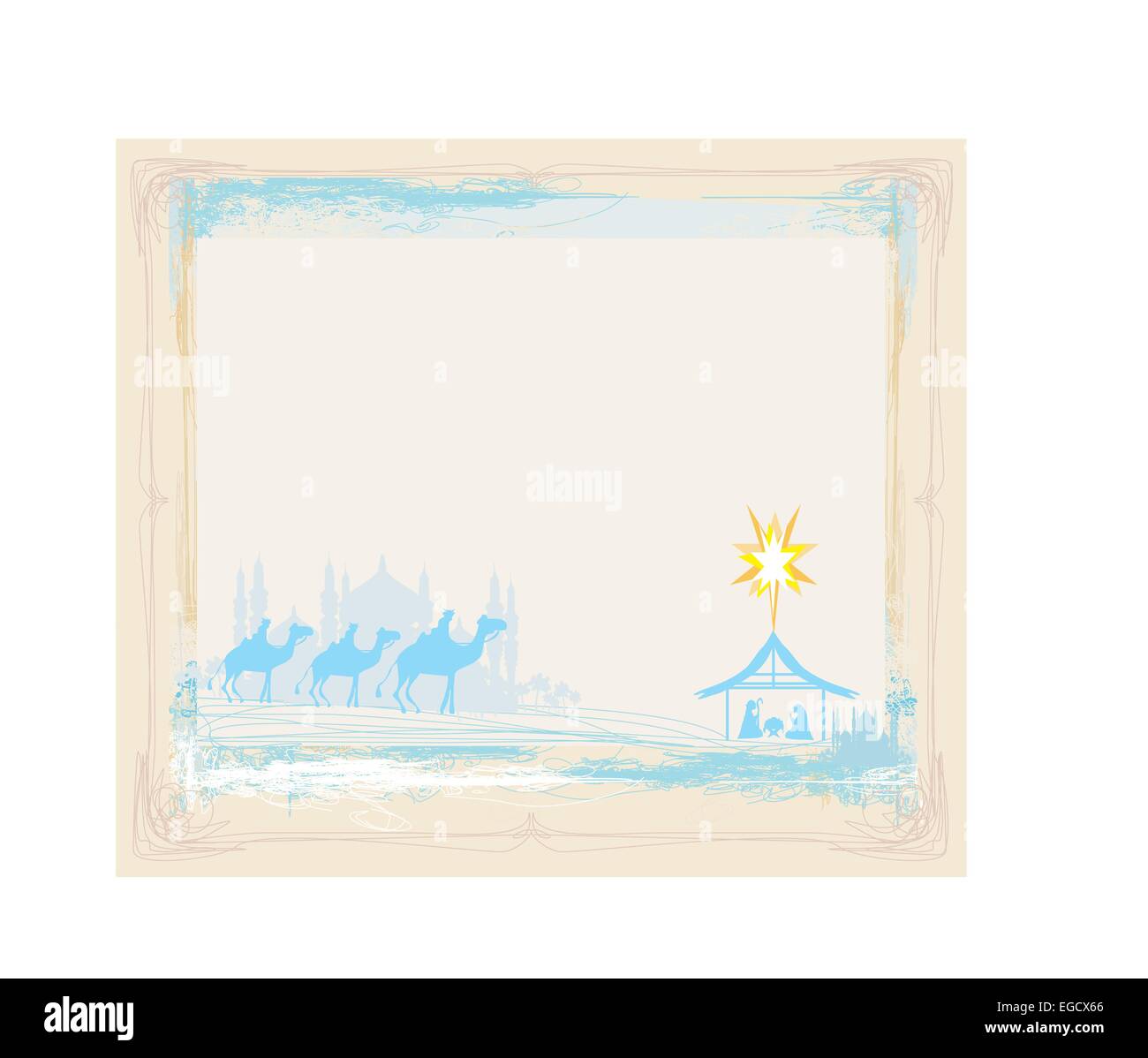 grunge frame with traditional Christian Christmas Nativity scene with ...