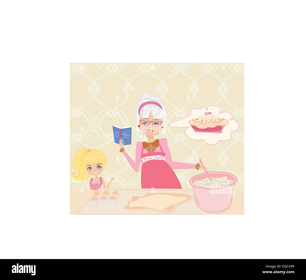 Grandmother and granddaughter cooking Stock Vector Images - Alamy