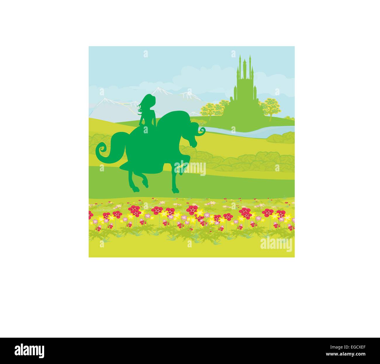 princess riding a horse into the castle Stock Vector Image & Art - Alamy