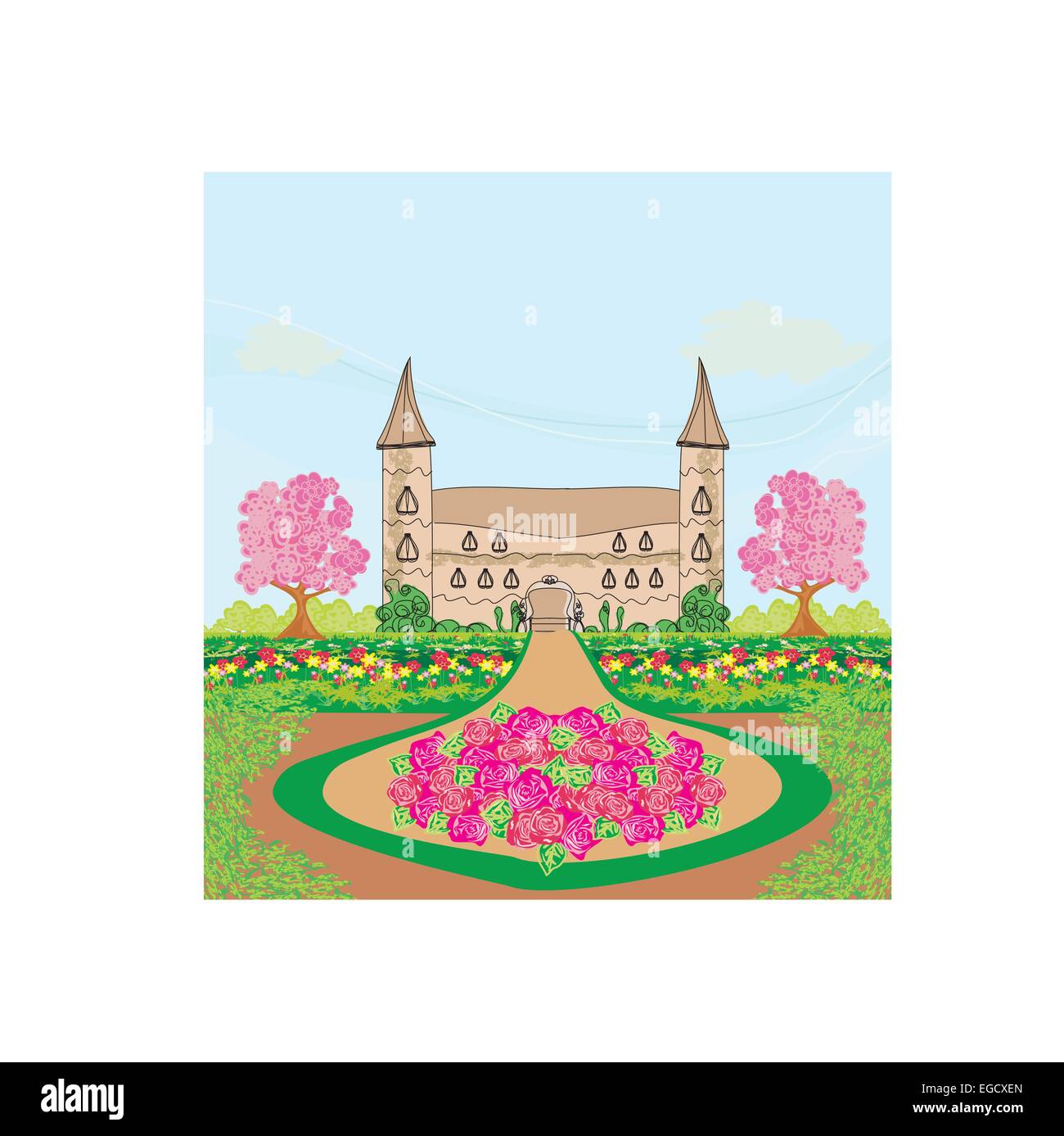 landscape with a beautiful castle and gardens Stock Vector Image & Art ...