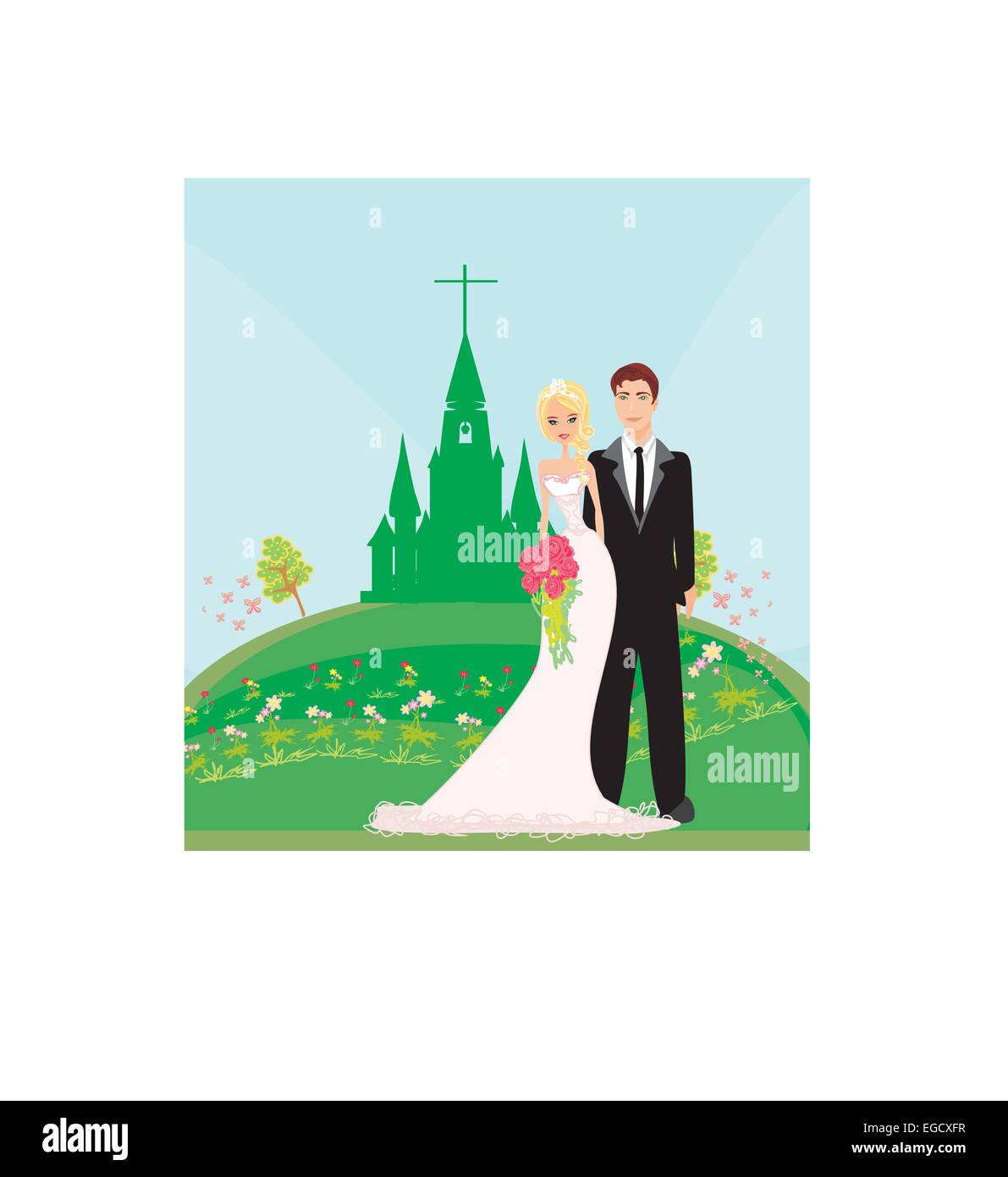 wedding couple in front of a church Stock Vector Image & Art - Alamy