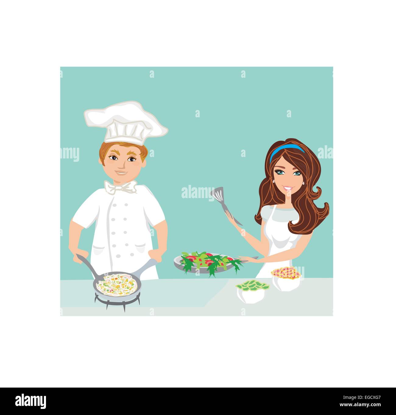 pair of chefs prepares delicious dishes Stock Vector Image & Art - Alamy