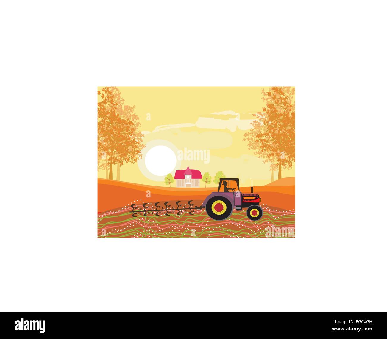 Tractor plowing field in autumn Stock Vector Image & Art - Alamy