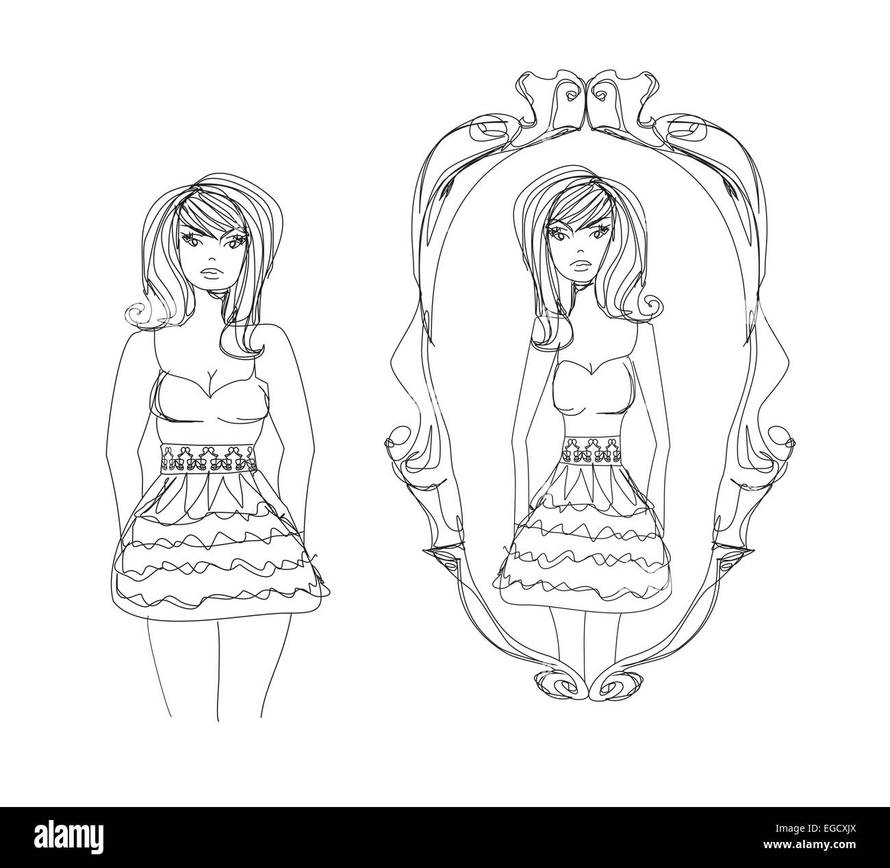 Full lady enjoys her slim reflection Stock Vector Image & Art - Alamy