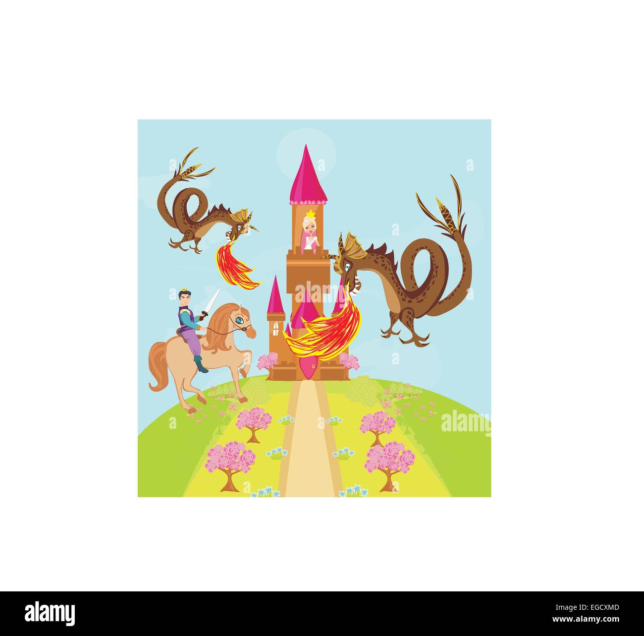 Two dragons attacking the princess castle Stock Vector Image & Art - Alamy