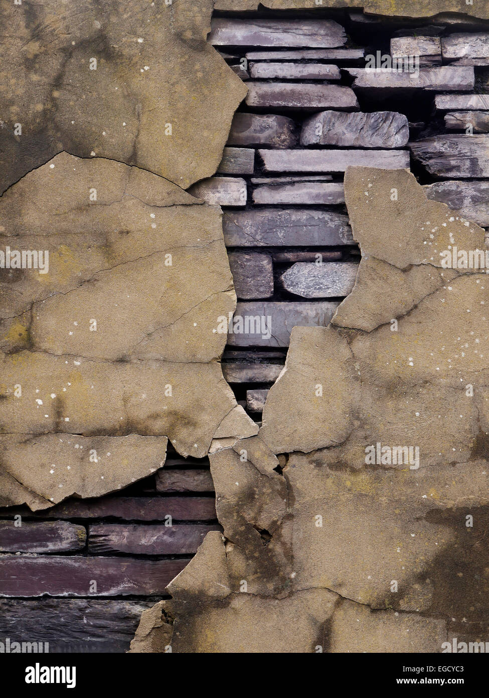 Peeling plaster on the inside of an abandoned factory building at ...