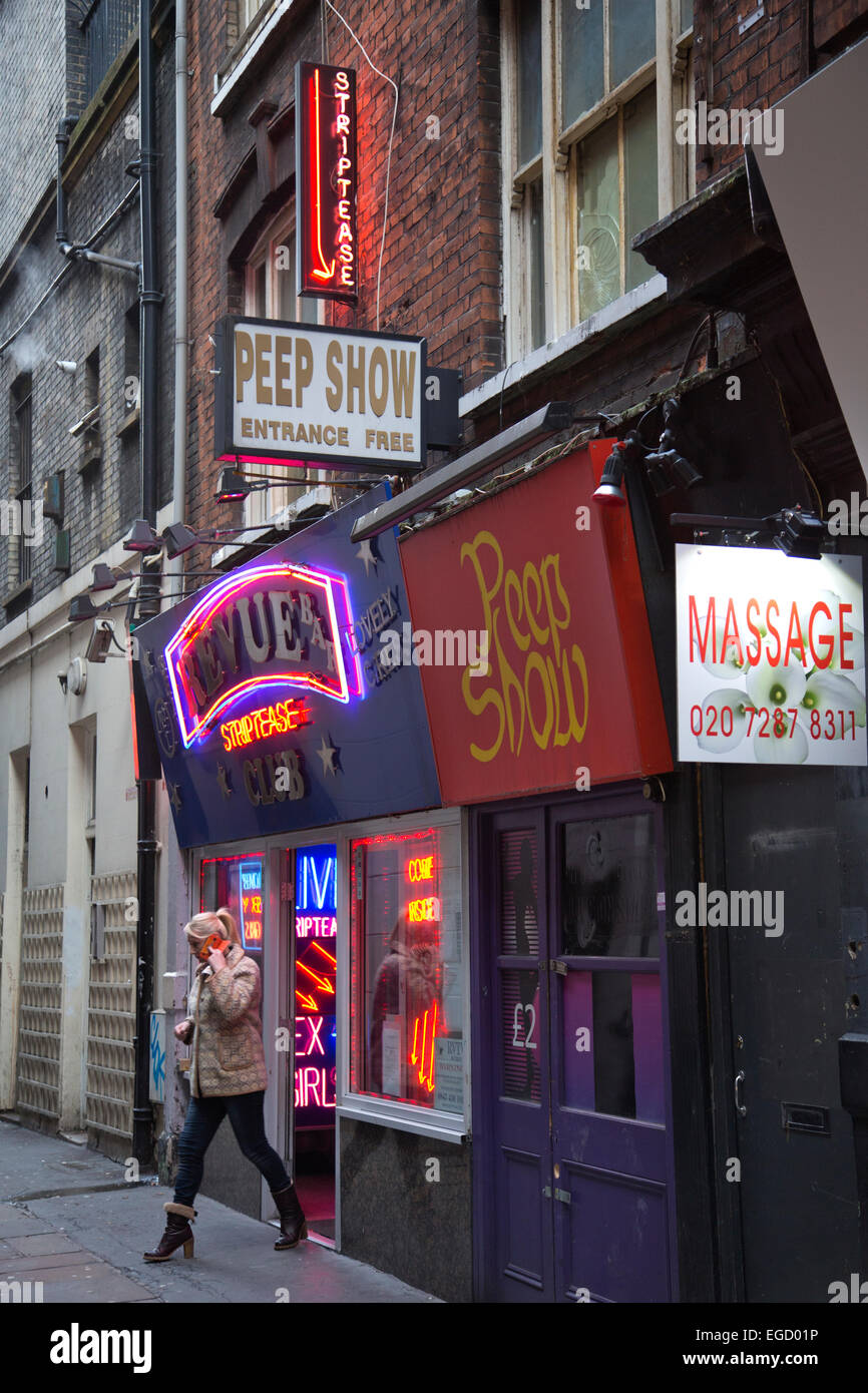 Striptease and Peep Show bars in Soho, the bohemian quarter of London's West End, Tisbury Court ...