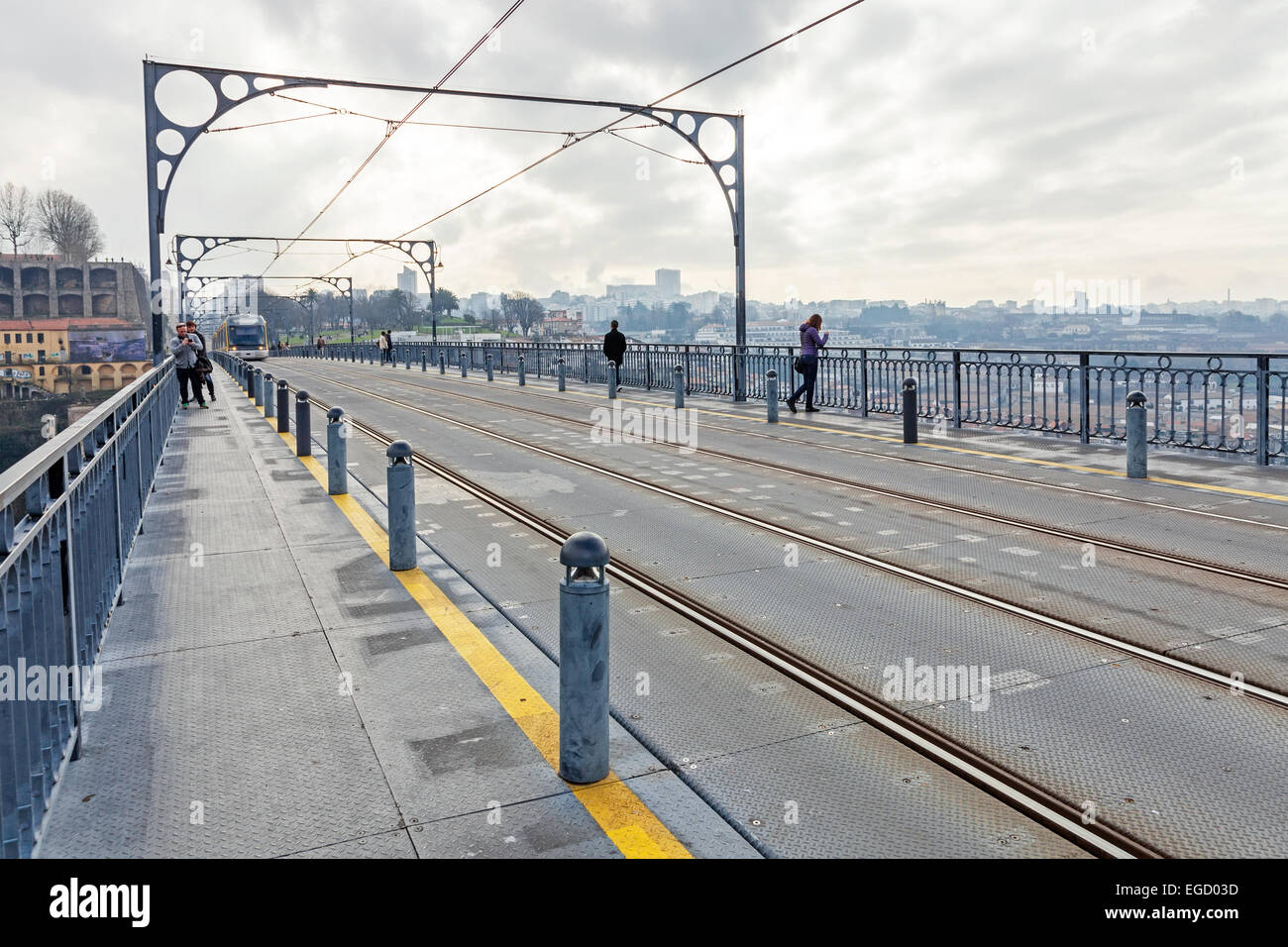 Subway railway tracks and electric cables on the superior deck of the ...