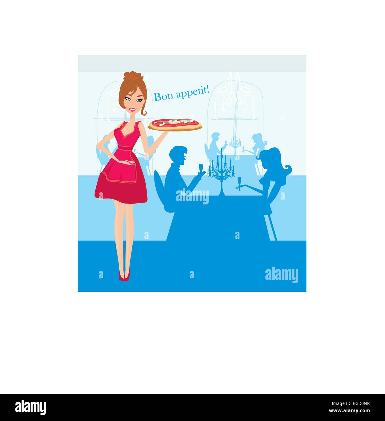 smiling waitress serving pizza Stock Vector Image & Art - Alamy