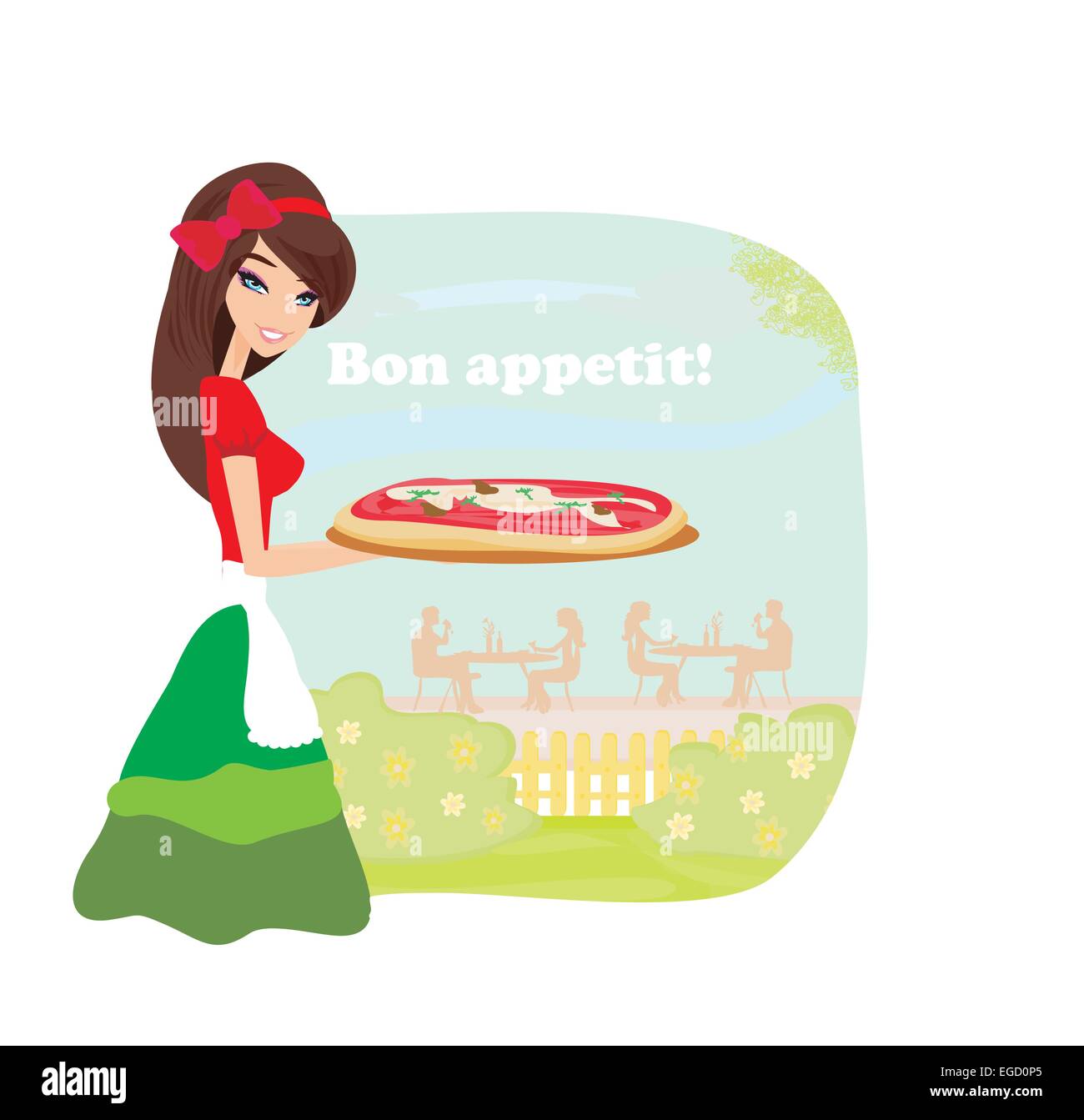 smiling waitress serving pizza Stock Vector Image & Art - Alamy