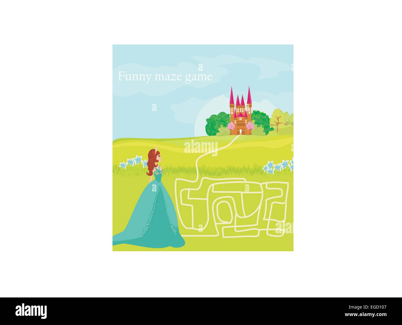 Funny maze game: the beauty princess find the way to her castle Stock ...