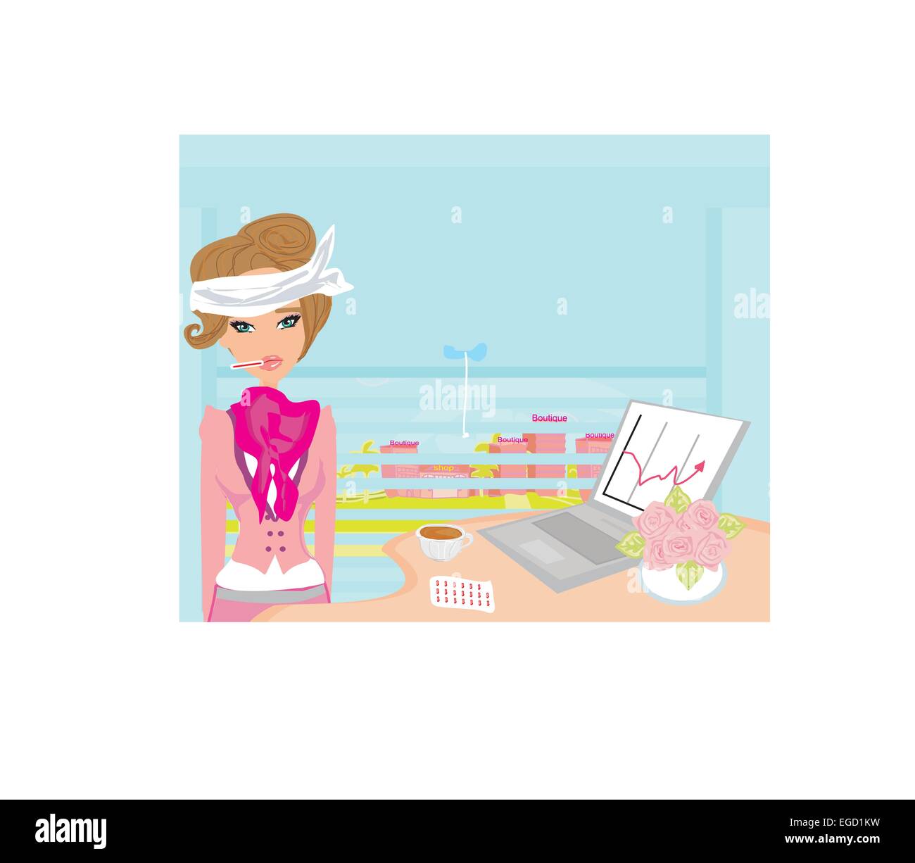 Cartoon illustration sick computer thermometer hi-res stock photography ...