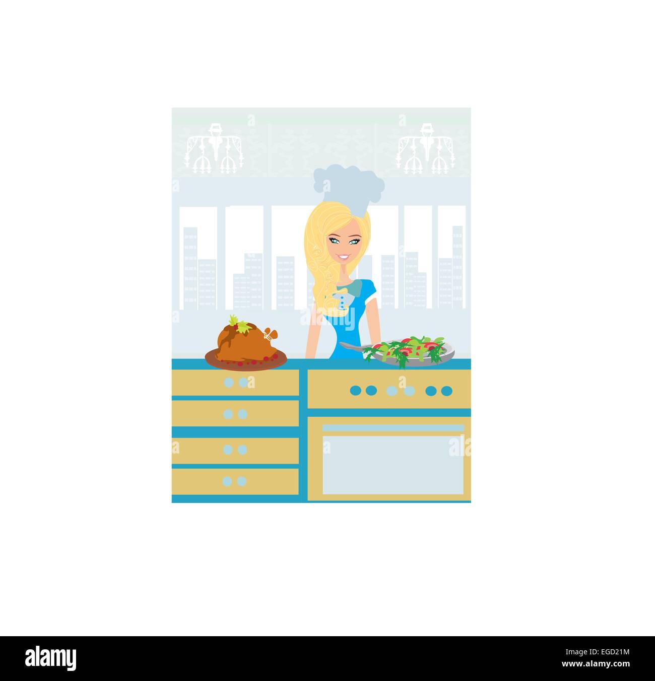 Beautiful lady serving dinner Stock Vector Image & Art - Alamy