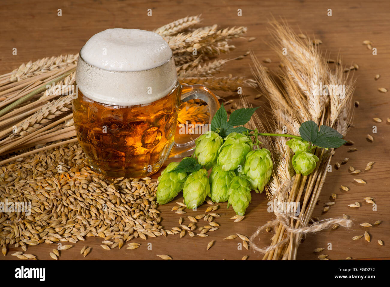 beer glass and raw material for beer production Stock Photo - Alamy