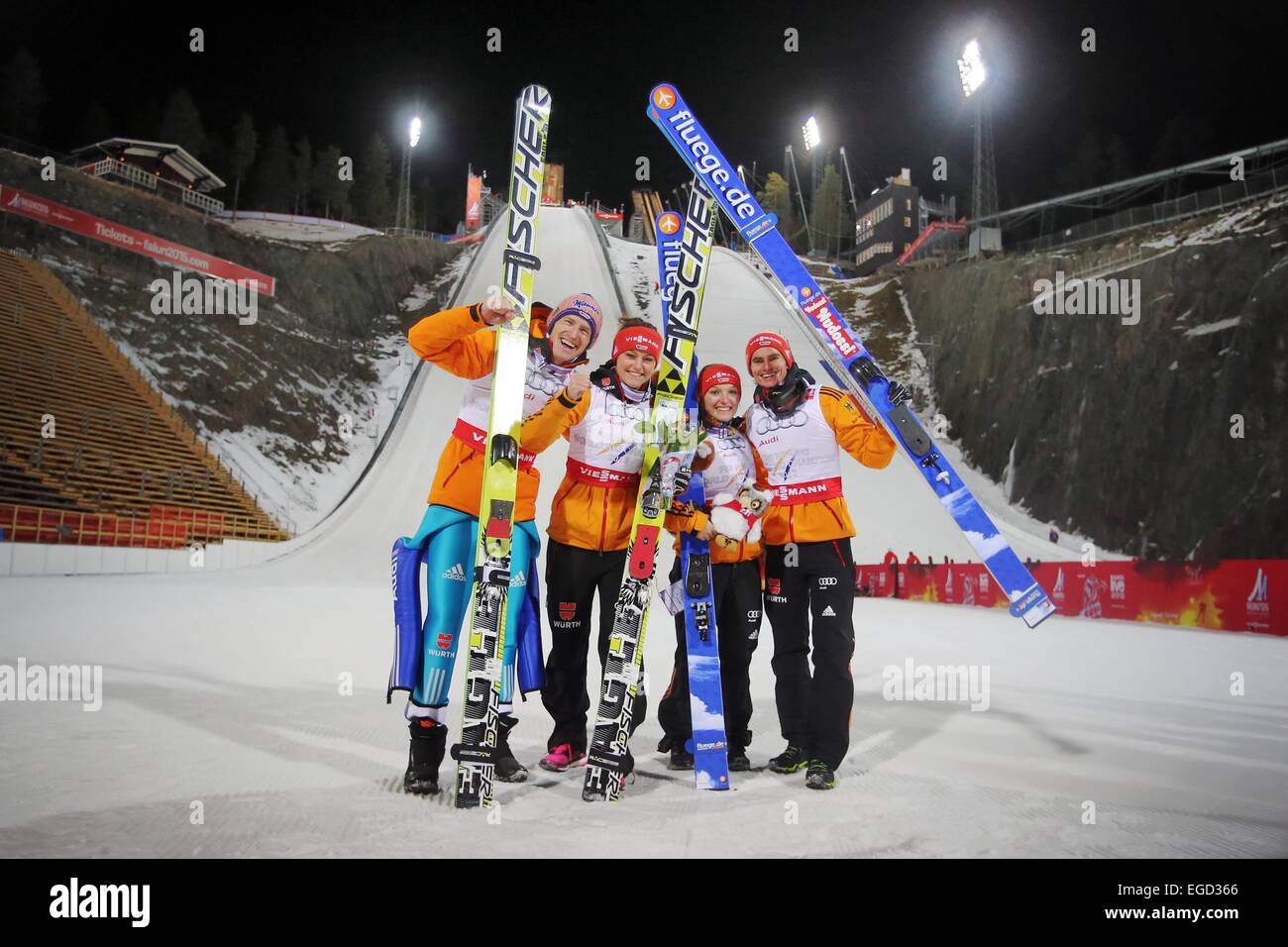 Falun, Sweden. 22nd Feb, 2015. Severin Freund (l-r), Carina Vogt ...