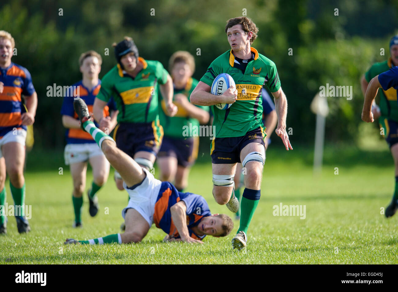 Rugby player in action running with the ball Stock Photo - Alamy