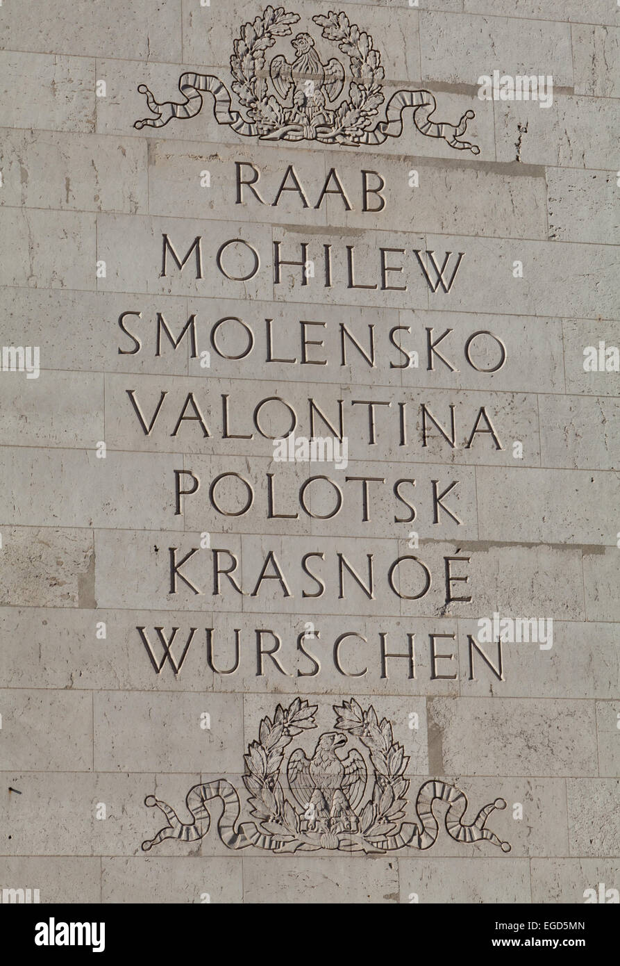 A list of French victories is engraved under the Arc de Triomphe, Paris ...