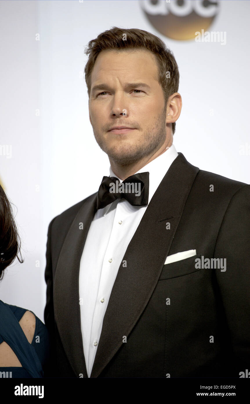 Actor Chris Pratt poses in press room of the 87th Academy Awards ...