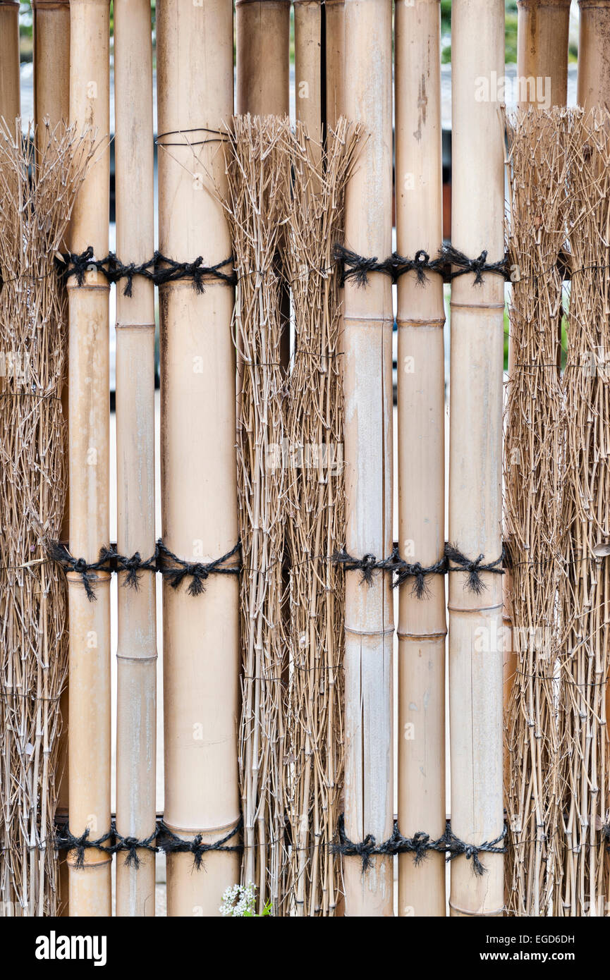 A traditional bamboo fence in Shosei-en garden, central Kyoto, Japan ...