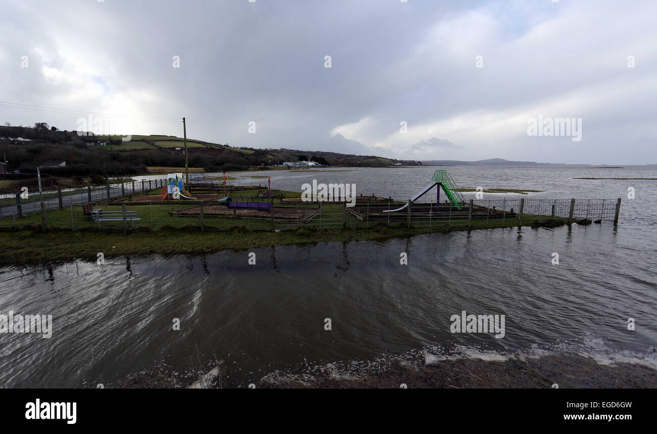 Crofty, UK. Monday 23 February 2015 Pictured: A playground is enroached ...